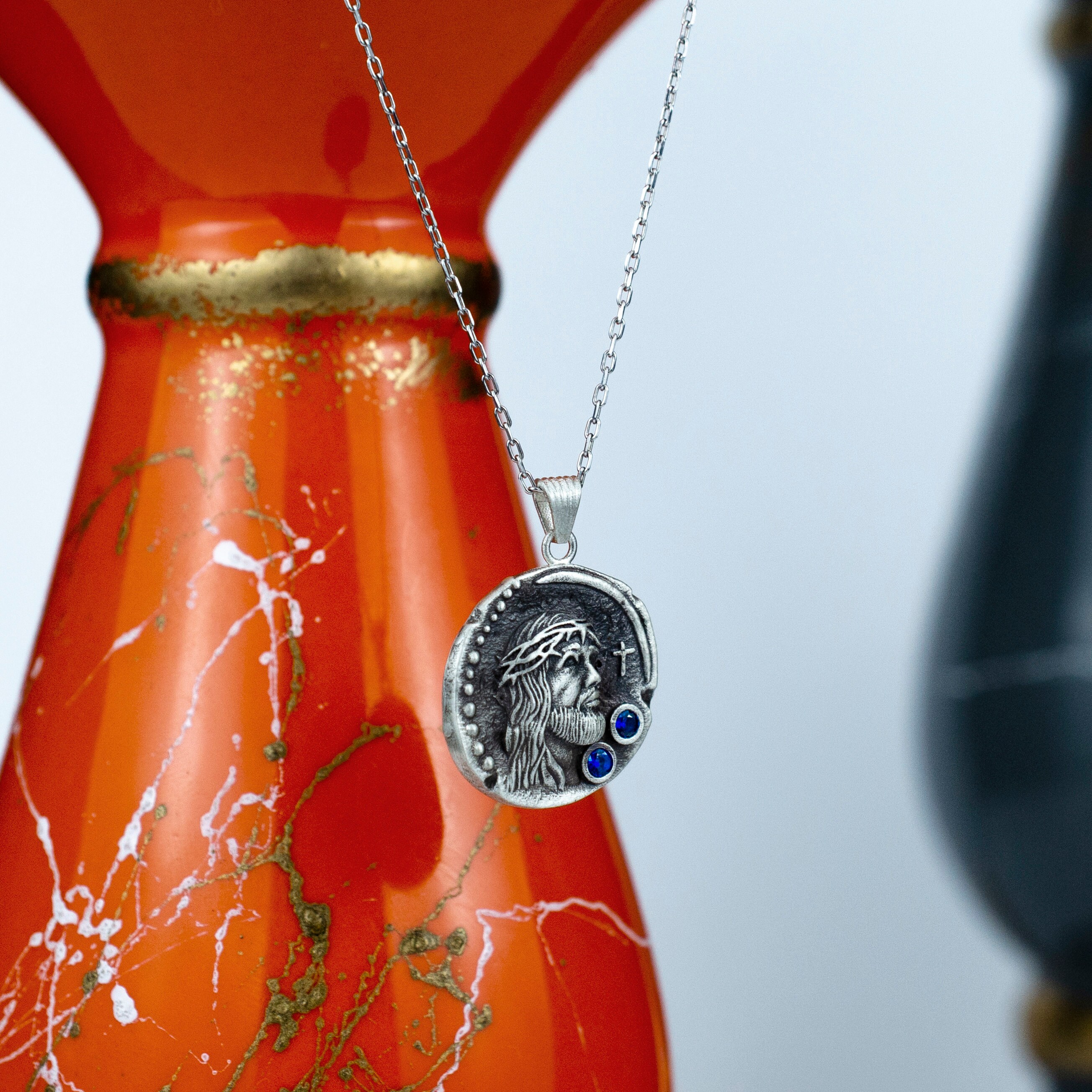 Jesus Christ Oxidized Silver Coin Pendant Byzantine Style - Etsy