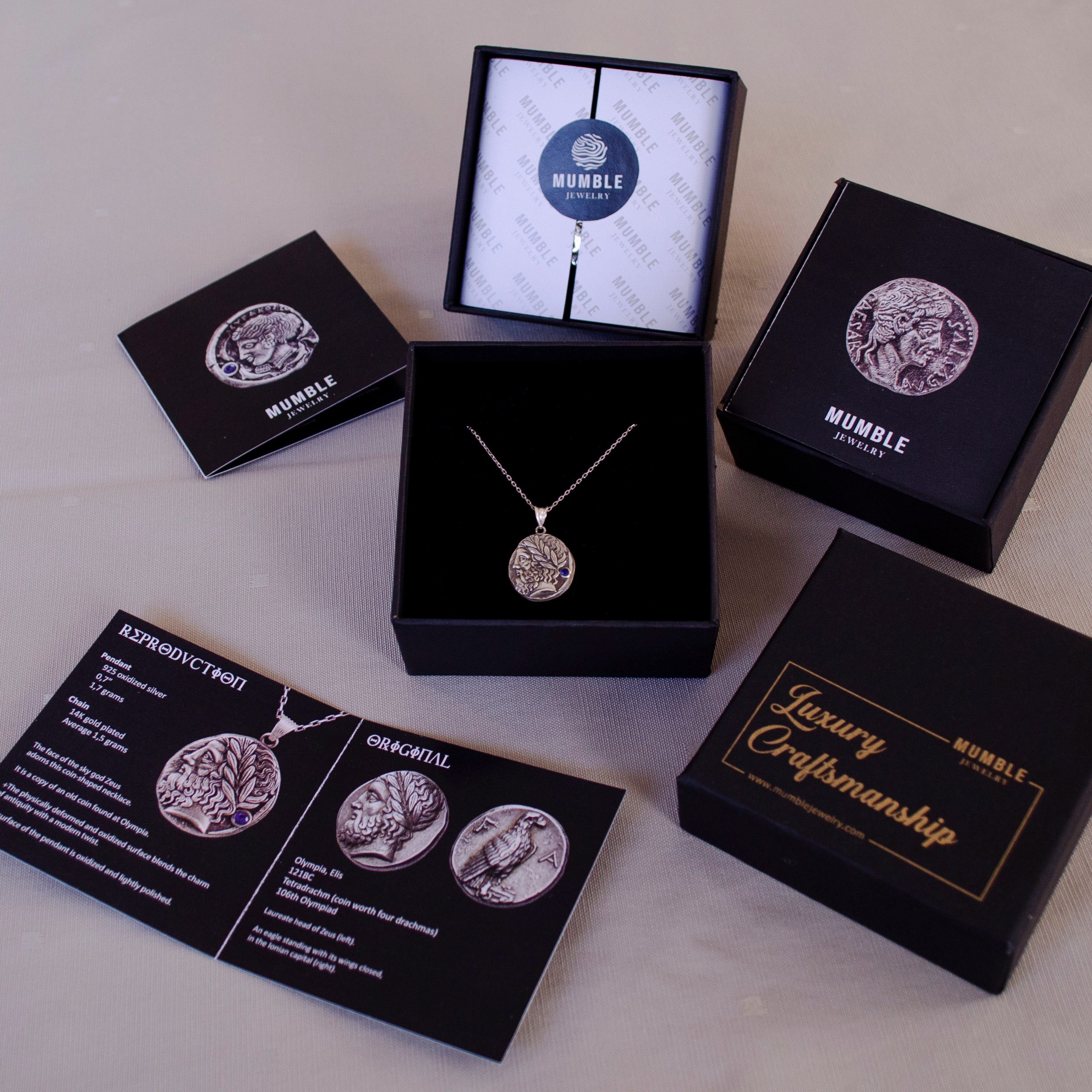 Reproduction Zeus Oxidized Silver Coin Pendant, Vintage Greek Mythology ...