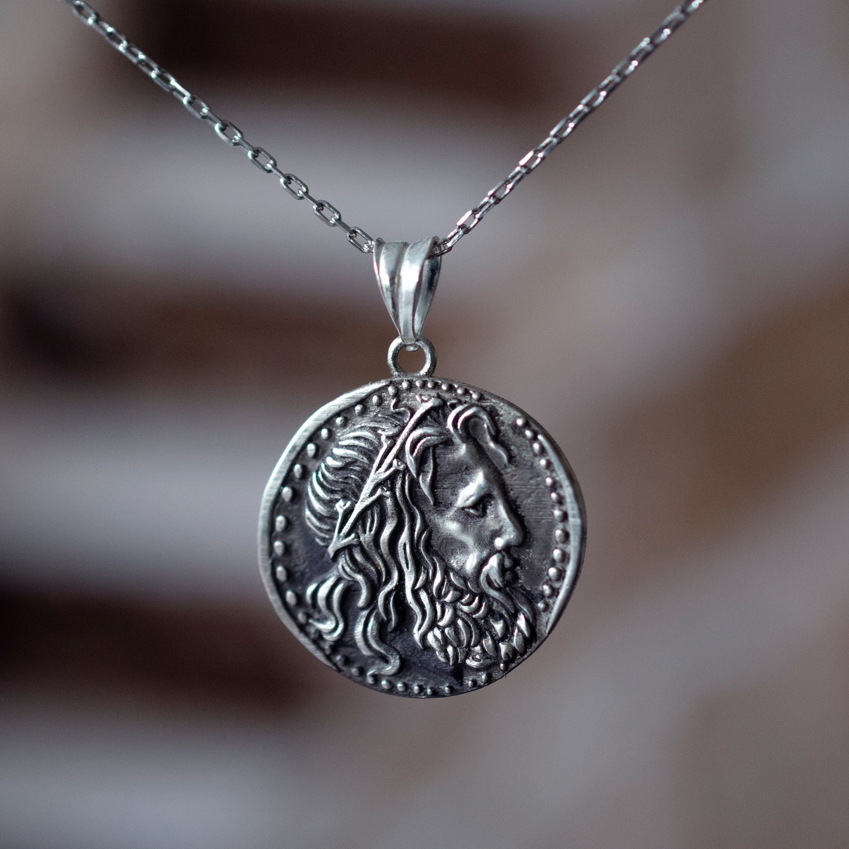 Bust of Poseidon Oxidized Silver Reproduction Coin Pendant, Byzantine ...