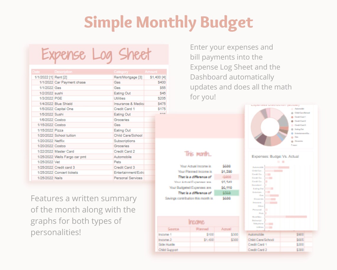 Simple Monthly Budget Spreadsheet Template for Google Sheets, Simple ...