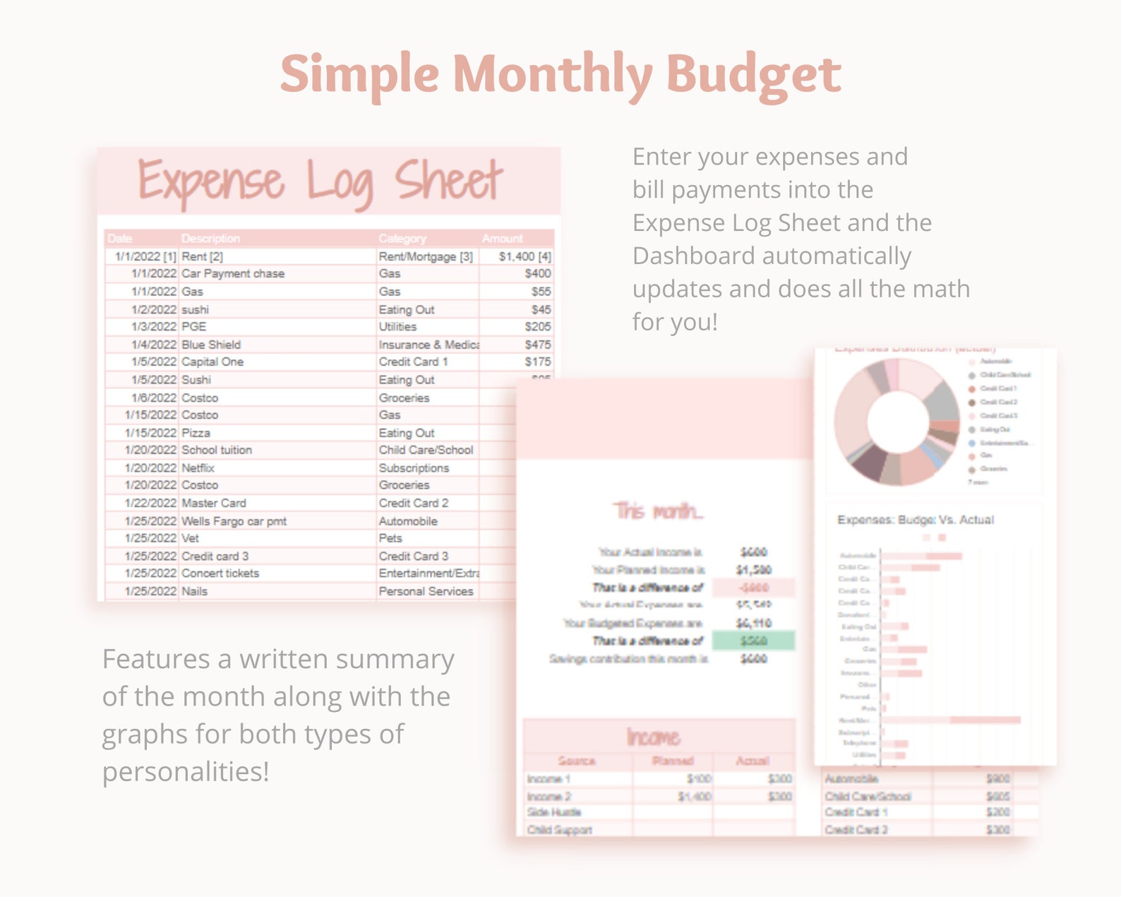 Simple Monthly Budget Spreadsheet Template for Google Sheets, Simple ...