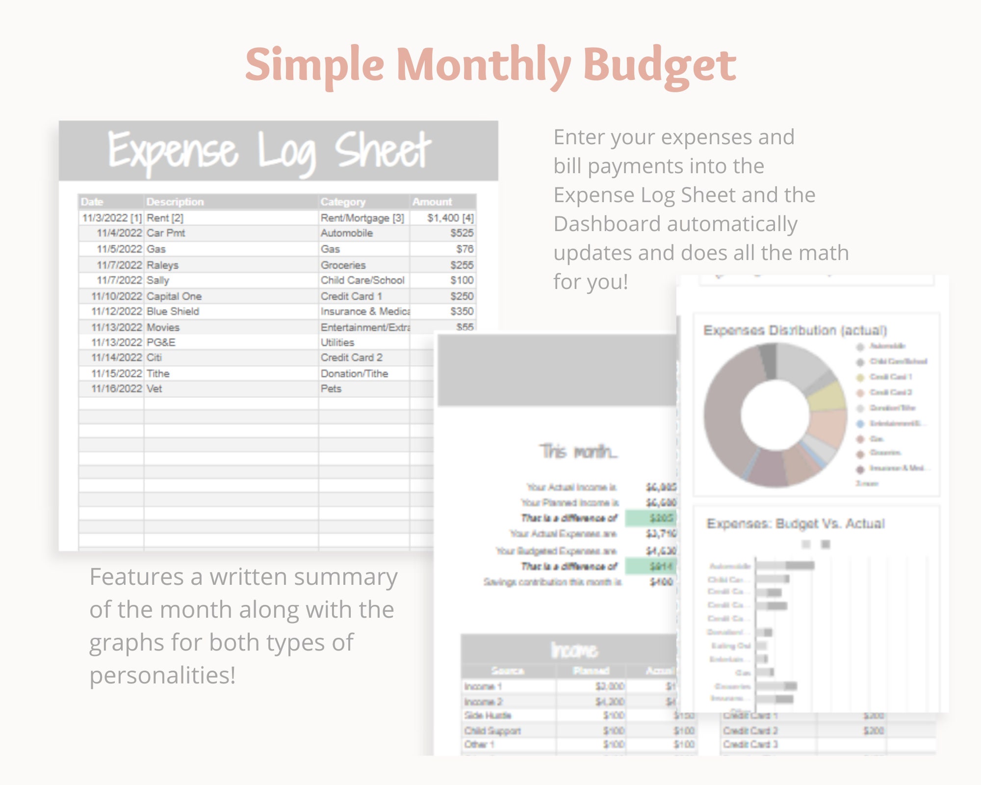 Simple Monthly Budget Spreadsheet Template for Google Sheets, Simple ...