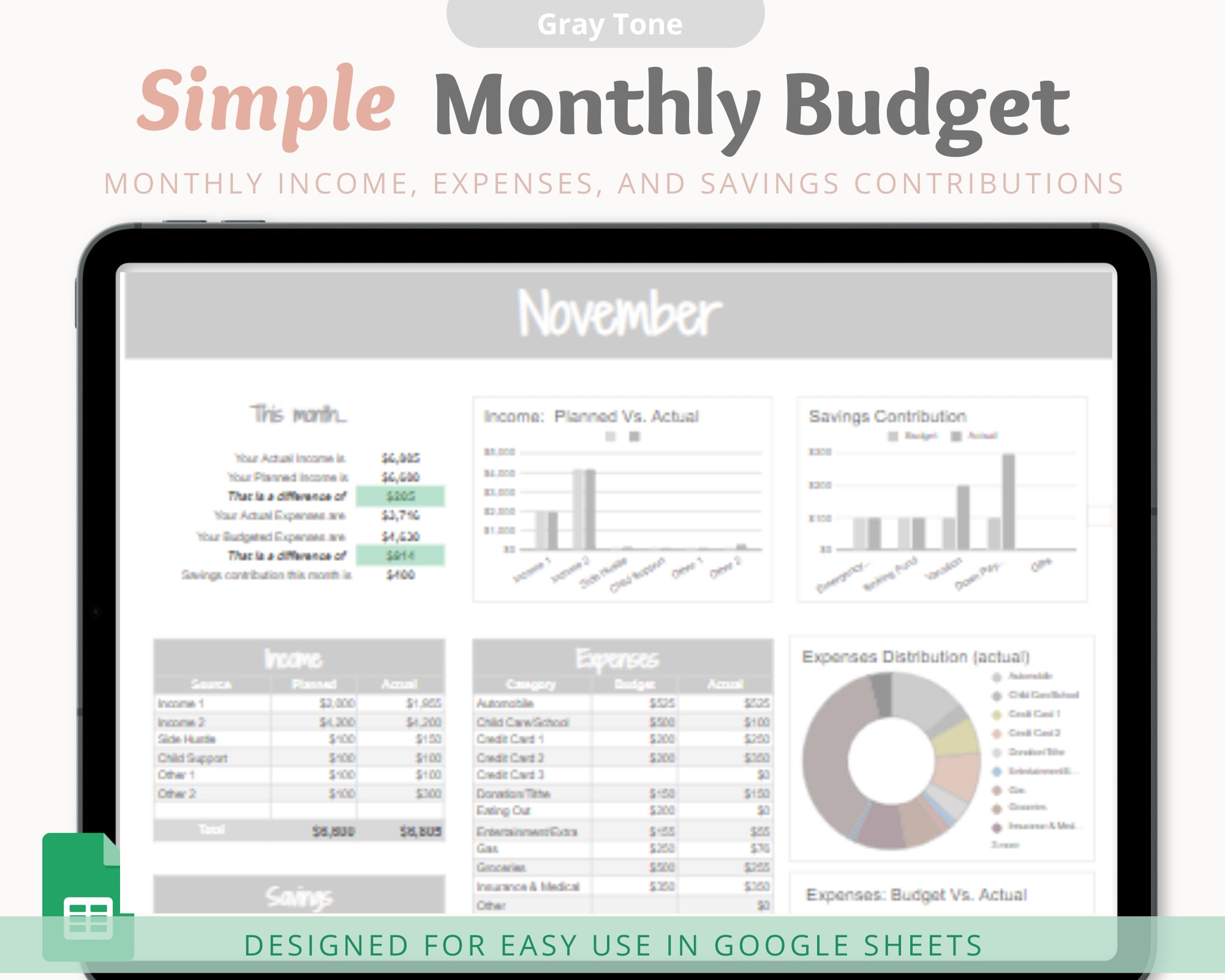 Simple Monthly Budget Spreadsheet Template for Google Sheets, Simple ...