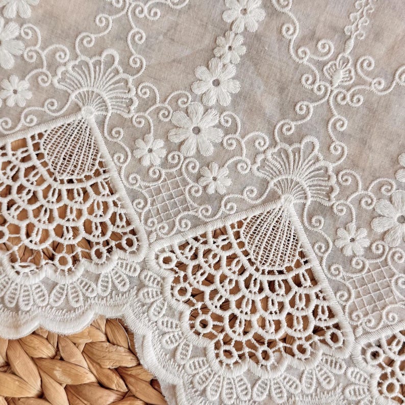 Eyelet Lace Cotton Fabric: Embroidered Floral Material, 52" Wide - Etsy