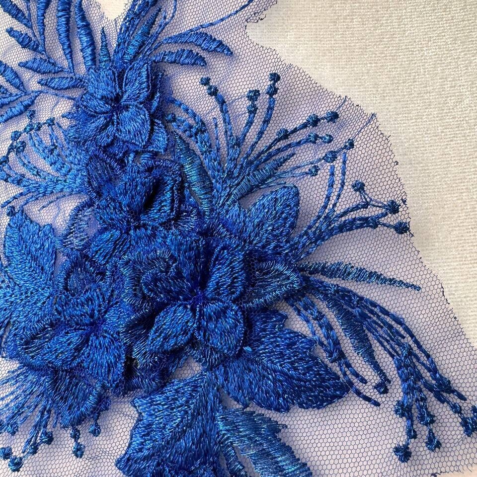 Blue Applique 11.81 X 7.08 Embroidered 3D Flowers and for Dance Costume ...