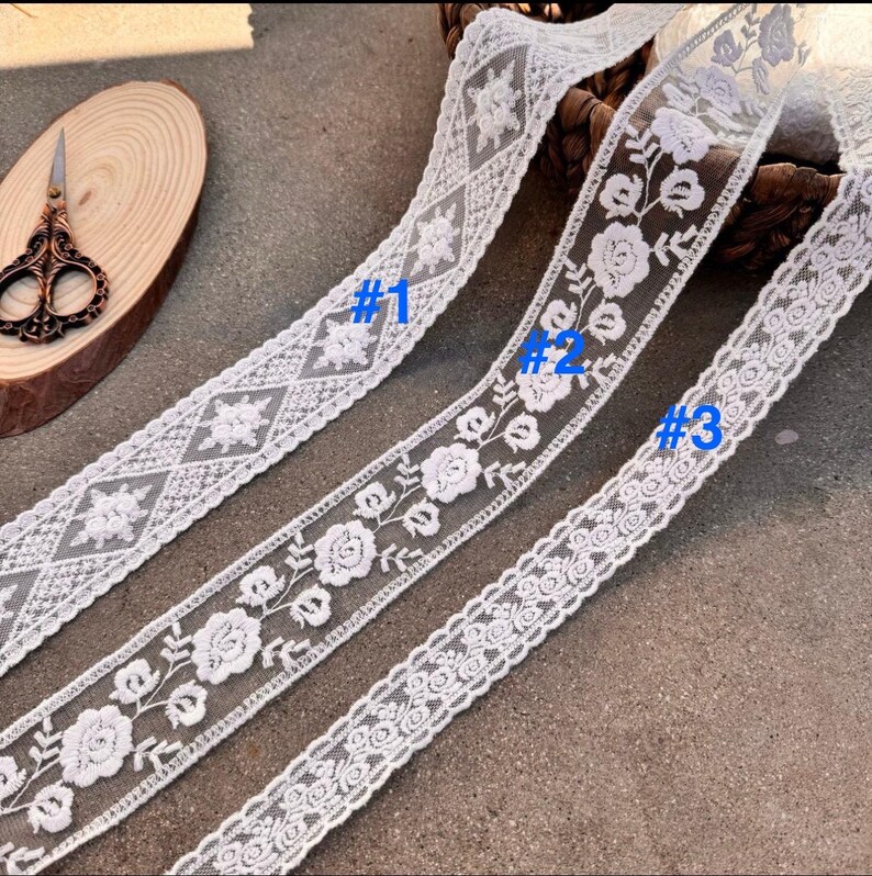 Embroidered Cotton Lace Trim 1, 2 Inches , off White Mesh Ribbon ...
