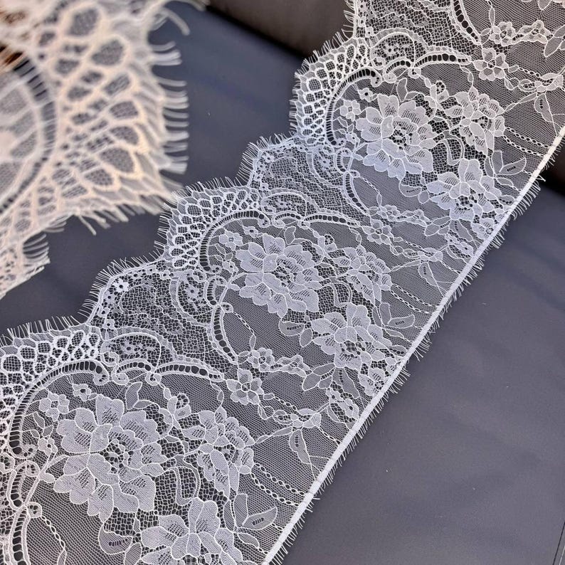 Black or White Chantilly Eyelash Lace Trim: 10-inch Wide, Price for 3 ...