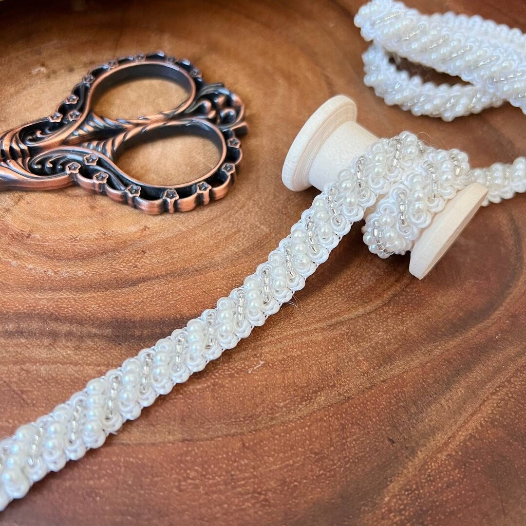 White Pearl Beaded Lace Trim: Wedding Ribbon (3/8 Inch) - Etsy