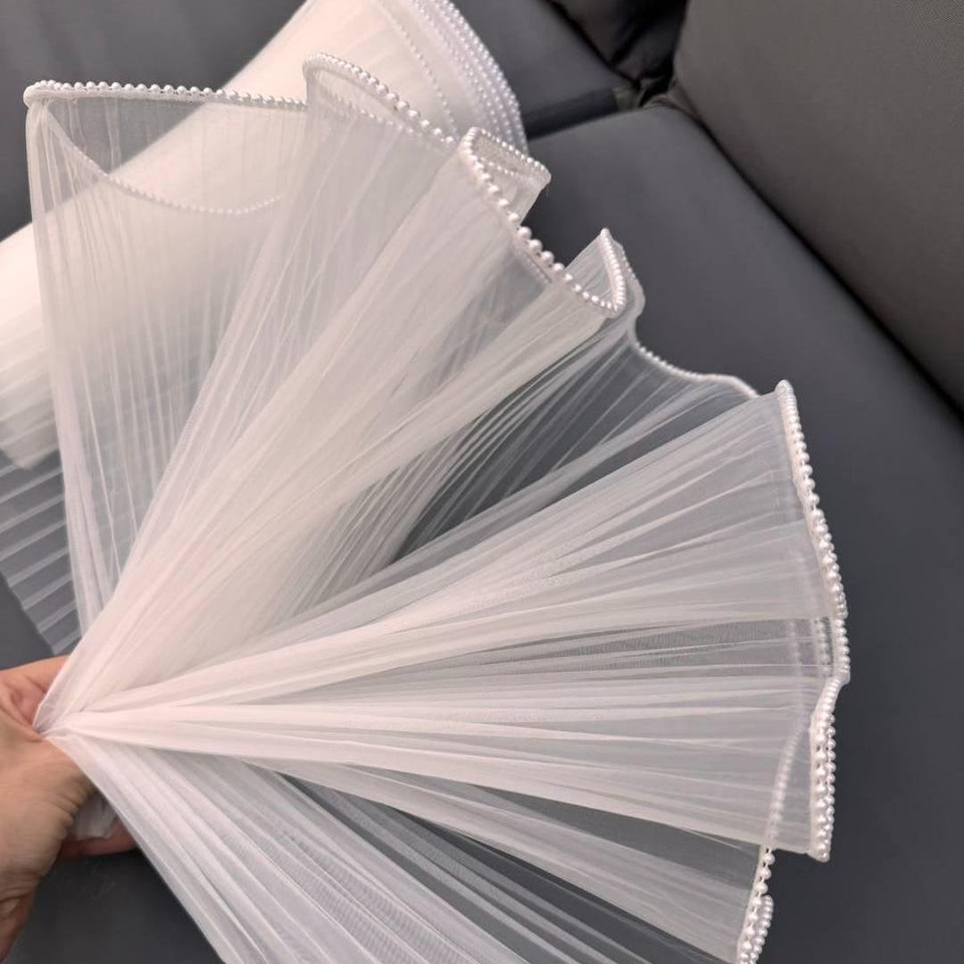 Pleated Lace Trim: Wrapping Ruffle Organza With Pearl Edge (11 In ...