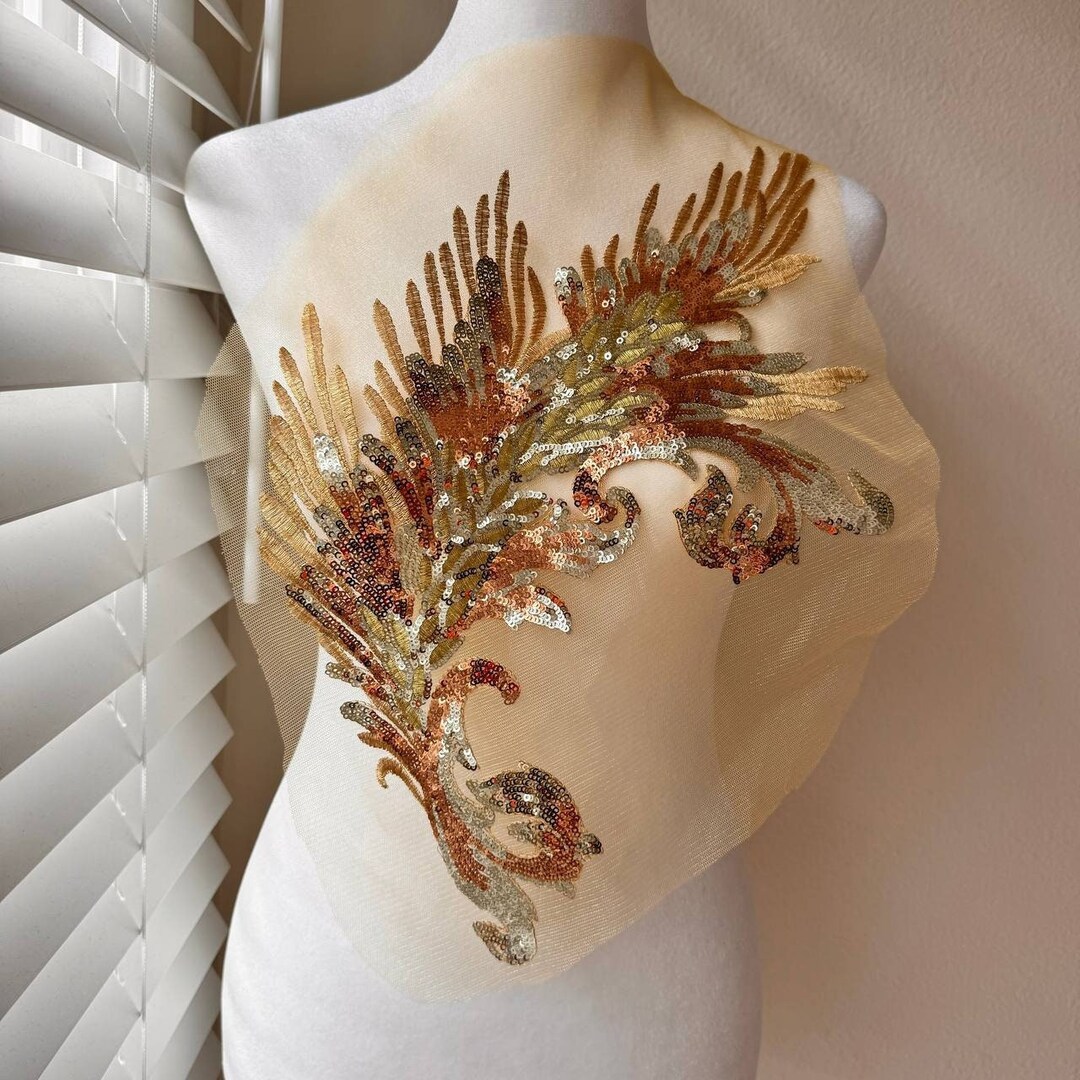 Gold Embroidered Sequin Applique, Couture Gown Embellishment - Etsy