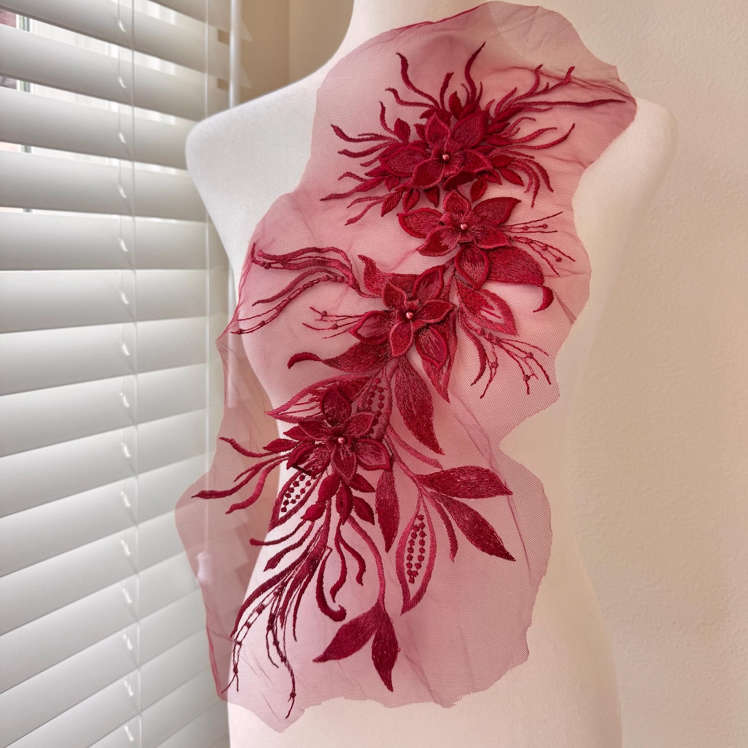 Red 3D Flower Applique: Embroidered and Beaded Couture Gown ...