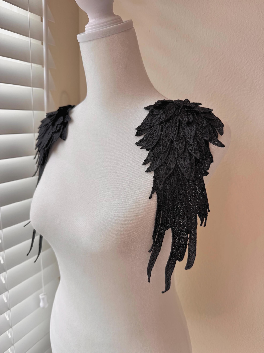 Black Lace Wings Applique, 11х4 Inches Mirrored Crochet Feather, Pair ...