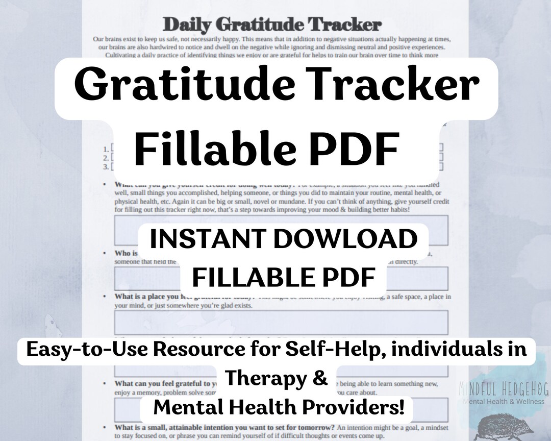 Gratitude Journal Fillable Gratitude Tracker Therapy Worksheets ...