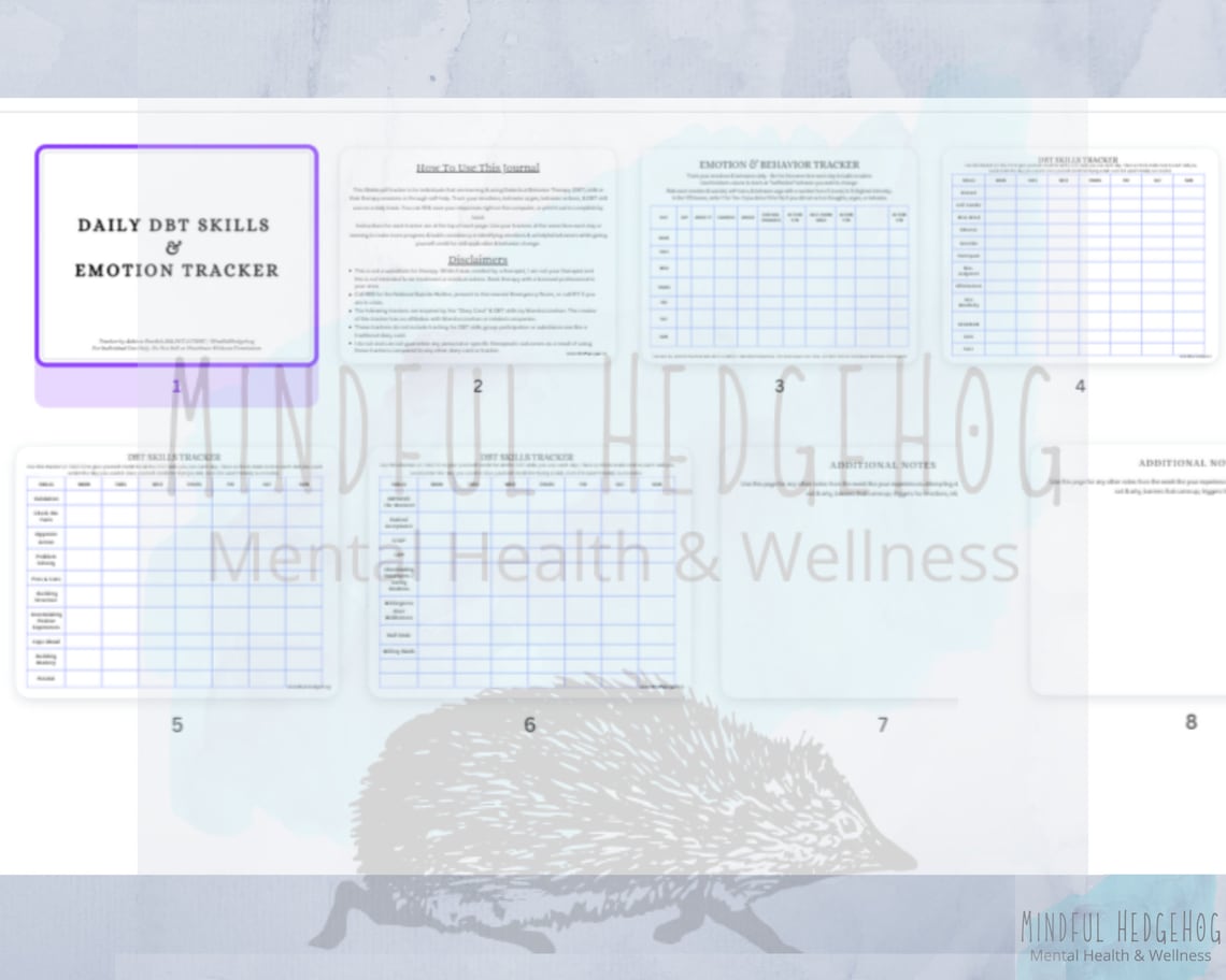 Fillable DBT Diary Card Skills Tracker (PDF) (black & White, Larger ...