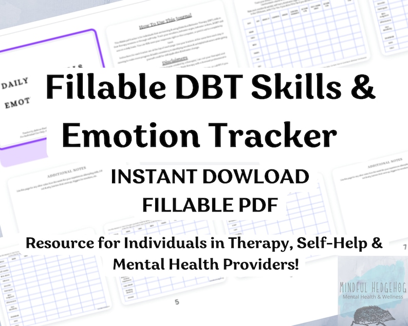 DBT Skills Tracker Fillable DBT Diary Card Inspired Tracker B&W, Larger ...