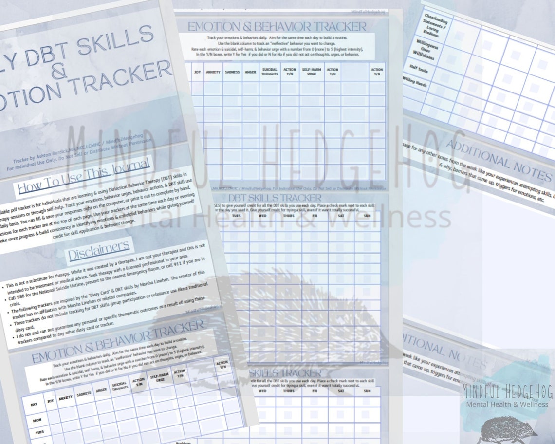 Fillable DBT Skills Tracker Fillable DBT Diary Card Inspired Tracker ...