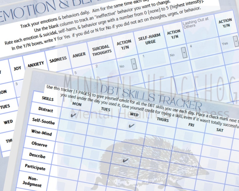 DBT Skills Tracker - Fillable - DBT Diary Card Inspired Tracker ...