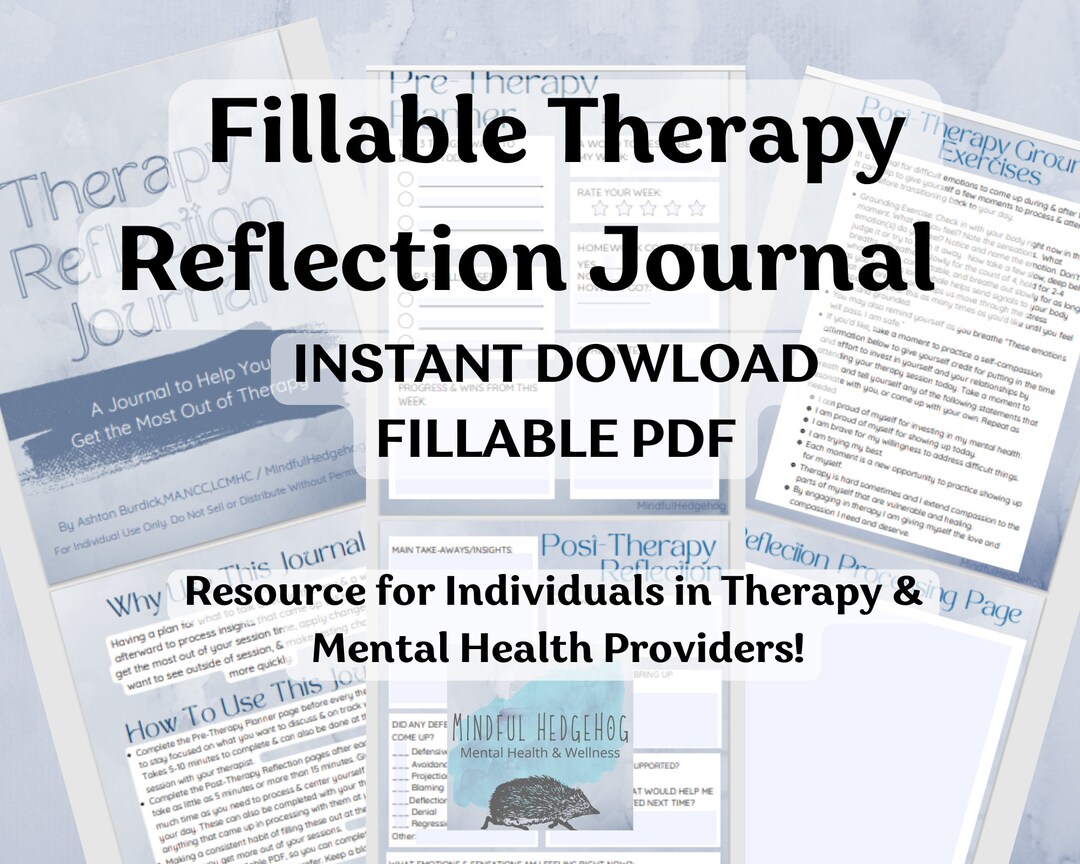 Fillable Therapy Journal: Reflection Prompts (PDF) (color Version ...
