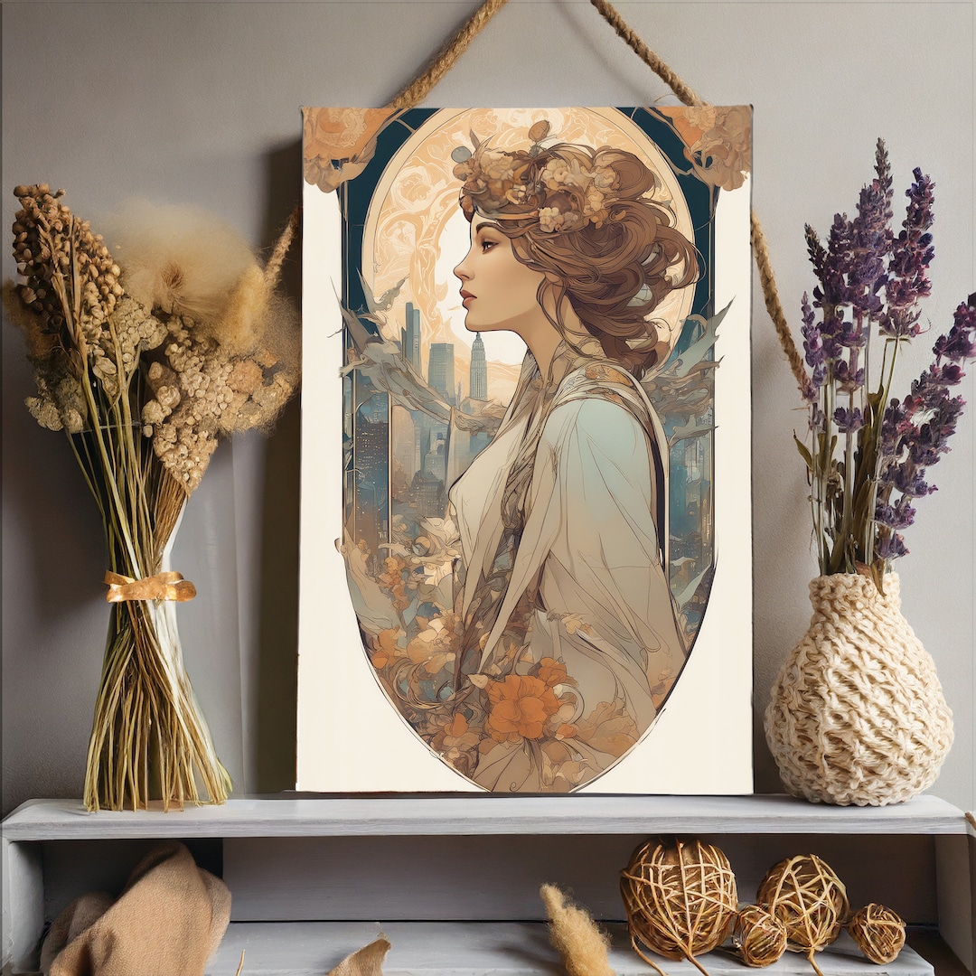 Alphonse Mucha Style Canvas Print: Art Nouveau Woman Portrait - Etsy