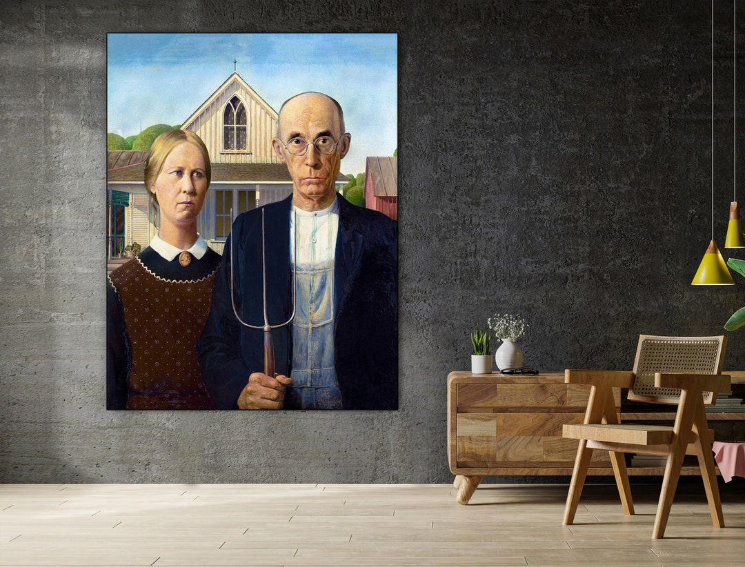 Grant Wood's American Gothic (1930) Famous Painting Printed on Canvas ...