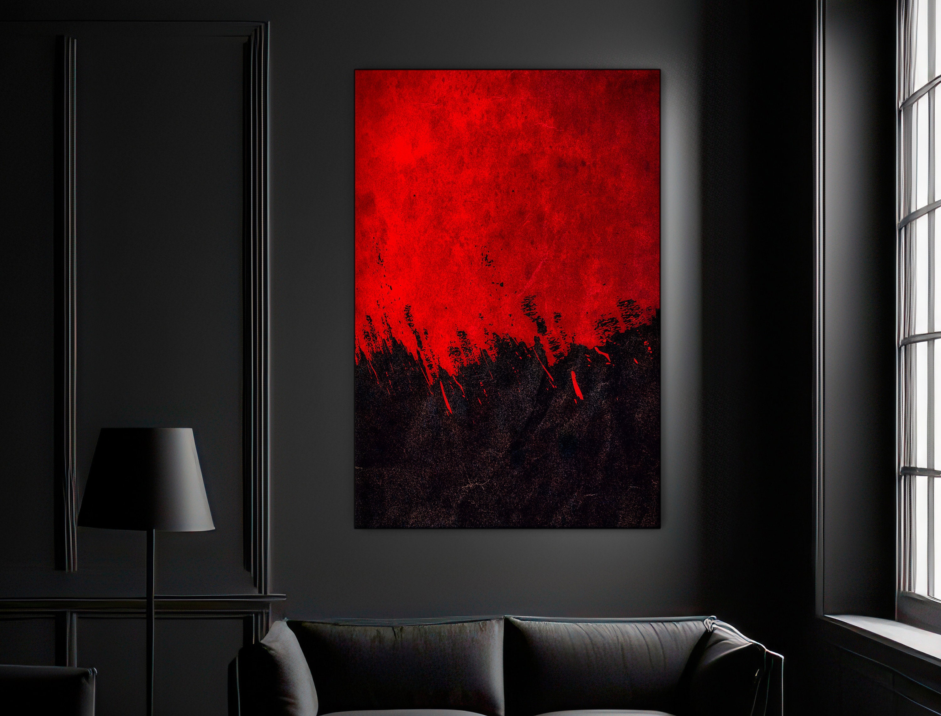 Abstract Deep Red and Black Grunge Painting Printed on Canvas | Premium ...