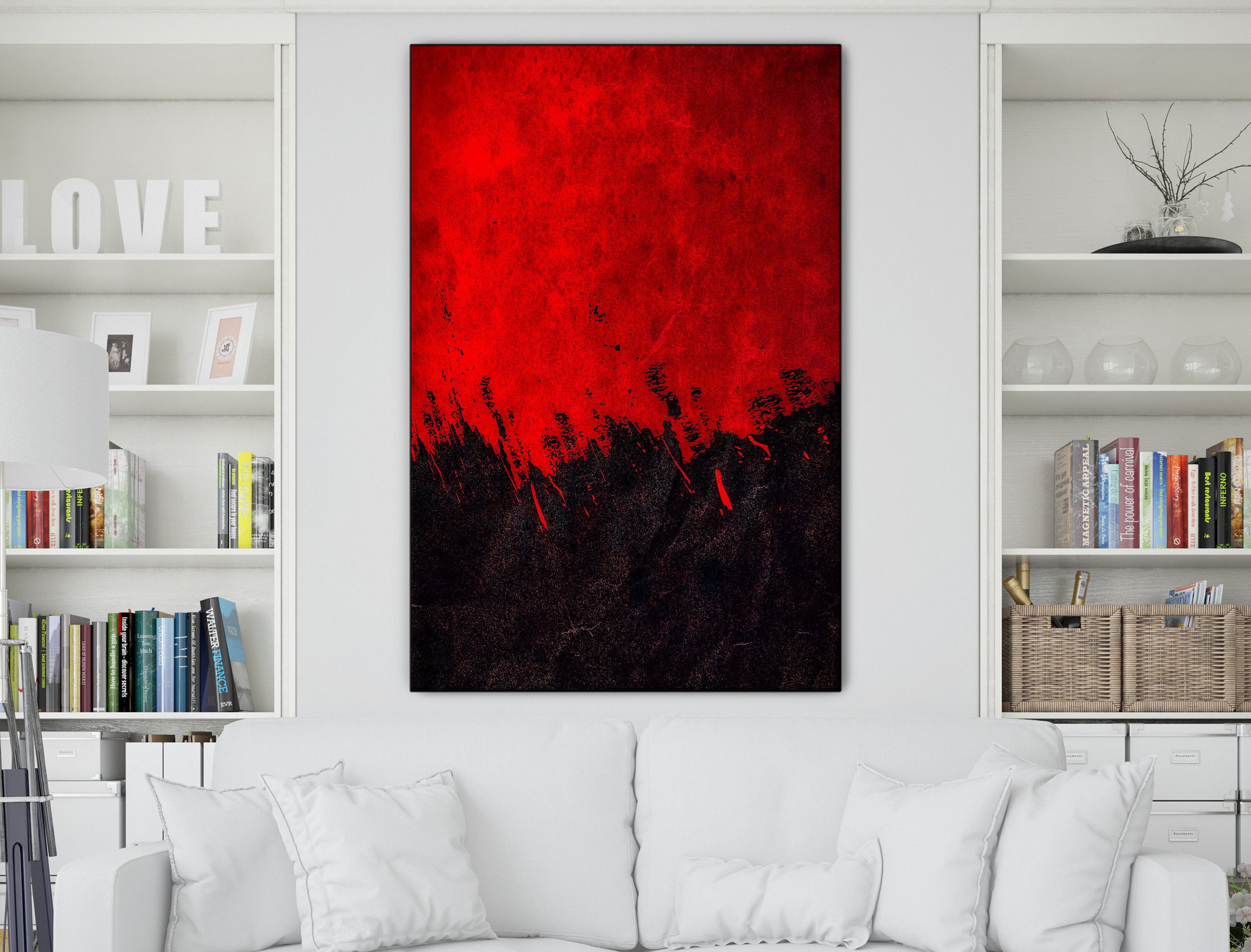 Abstract Deep Red and Black Grunge Painting Printed on Canvas | Premium ...