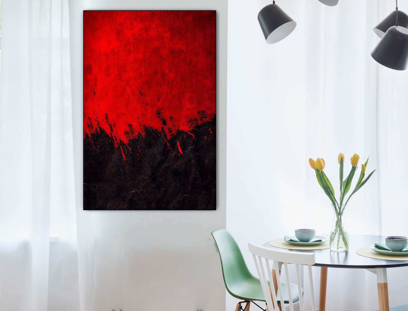 Abstract Deep Red and Black Grunge Painting Printed on Canvas | Premium ...