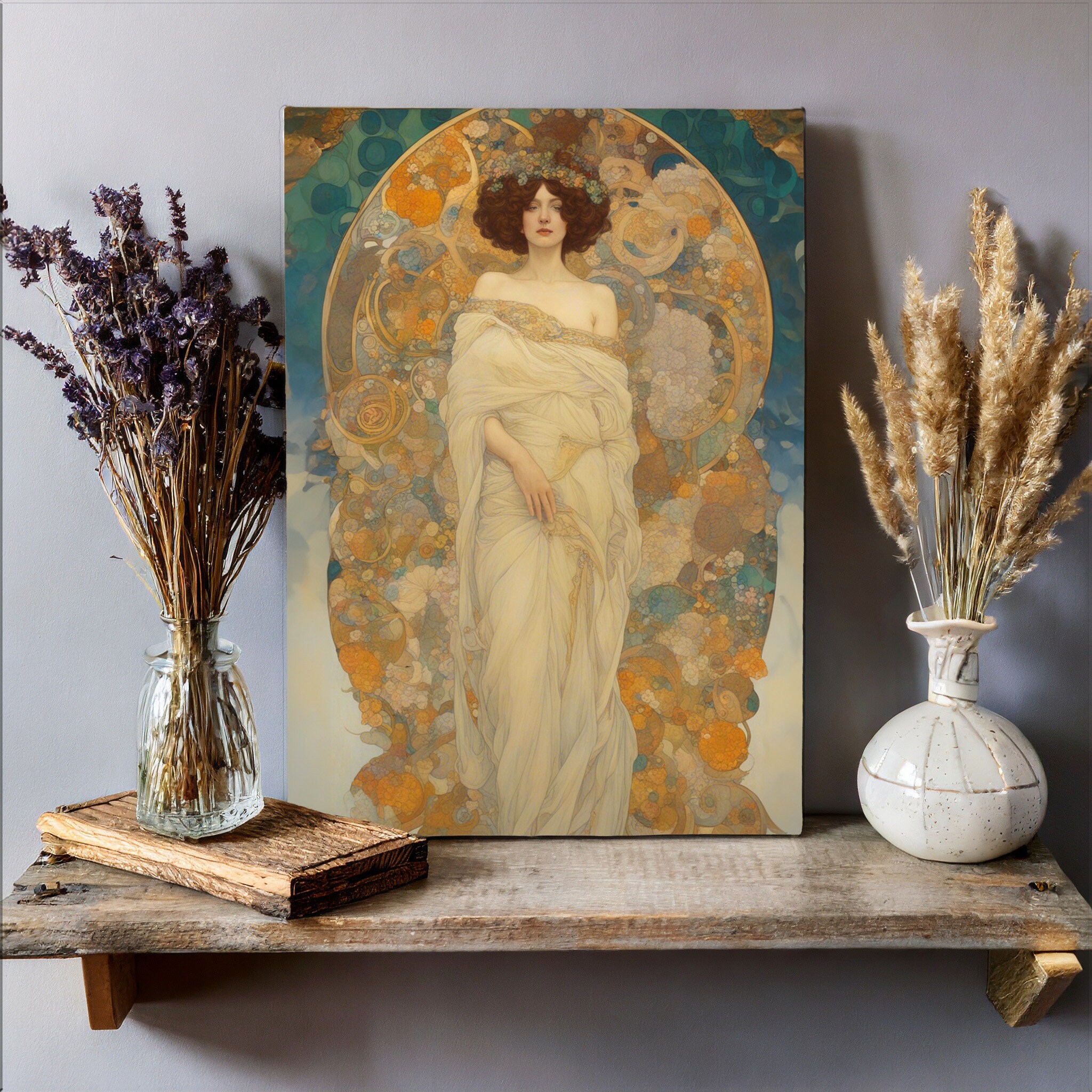Alphonse Mucha Style Painting on Canvas Ready to Hang Wall Art for ...