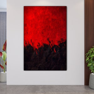 Abstract Deep Red and Black Grunge Painting Printed on Canvas | Premium ...