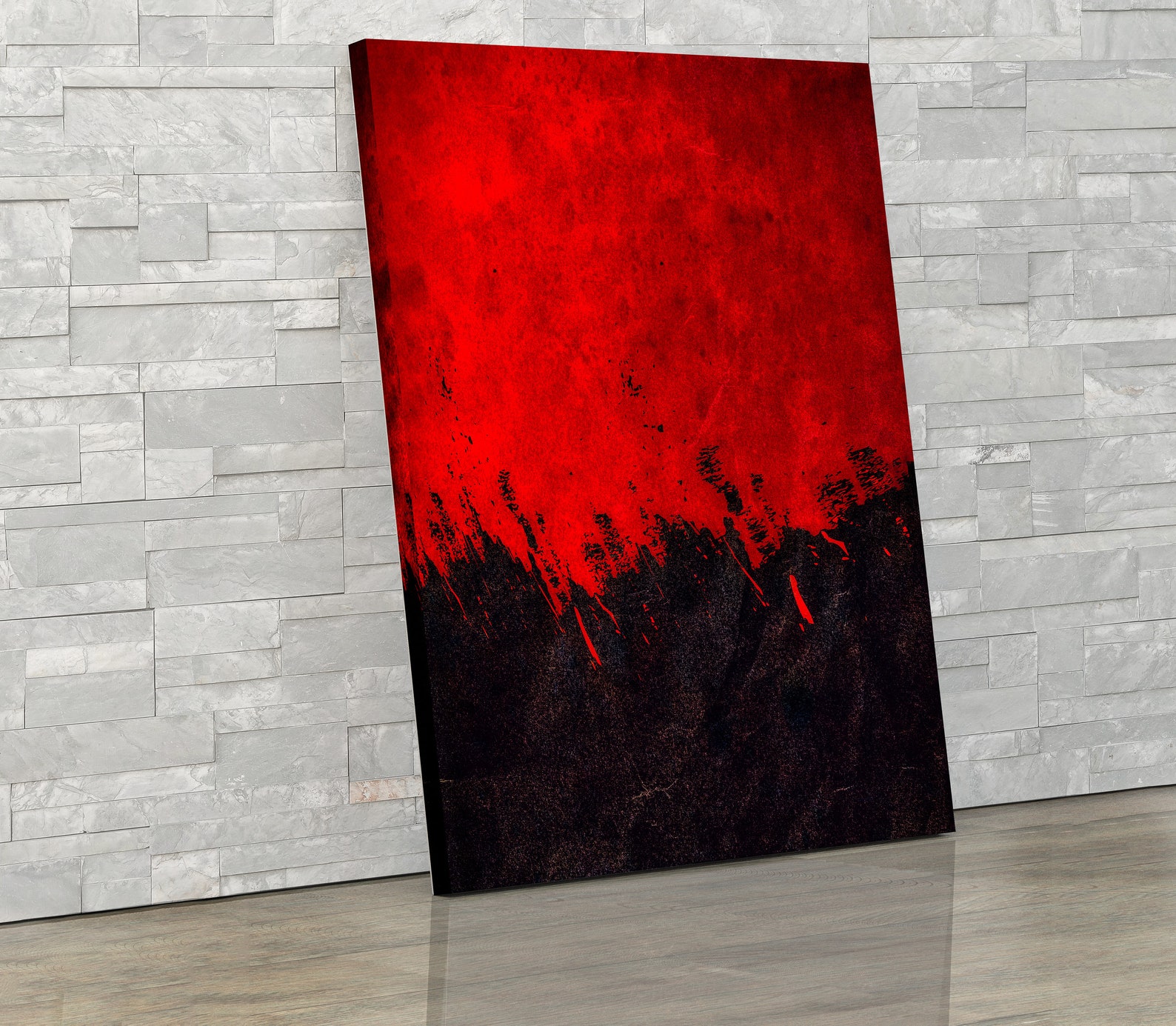 Abstract Deep Red and Black Grunge Painting Printed on Canvas | Premium ...