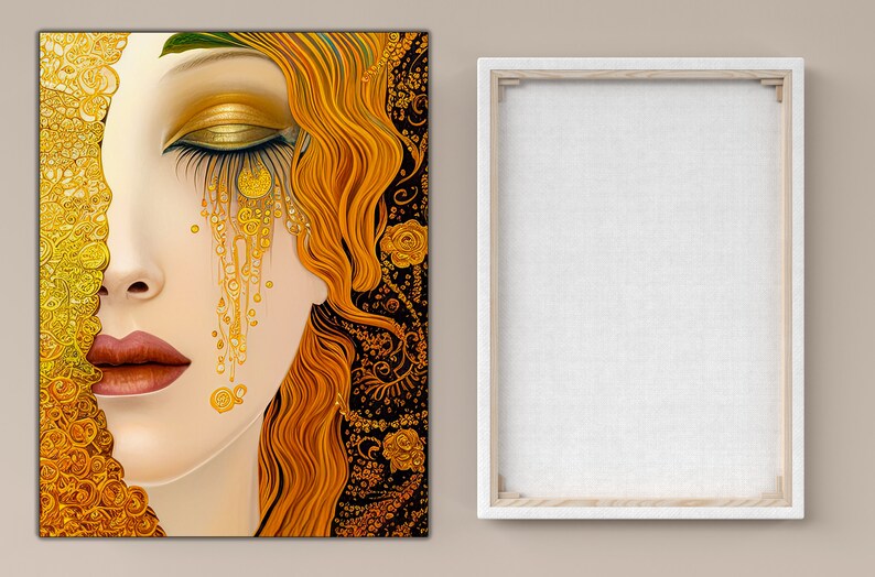 Freya's Golden Tears Canvas Art: Klimt-inspired Ready to Hang Print - Etsy