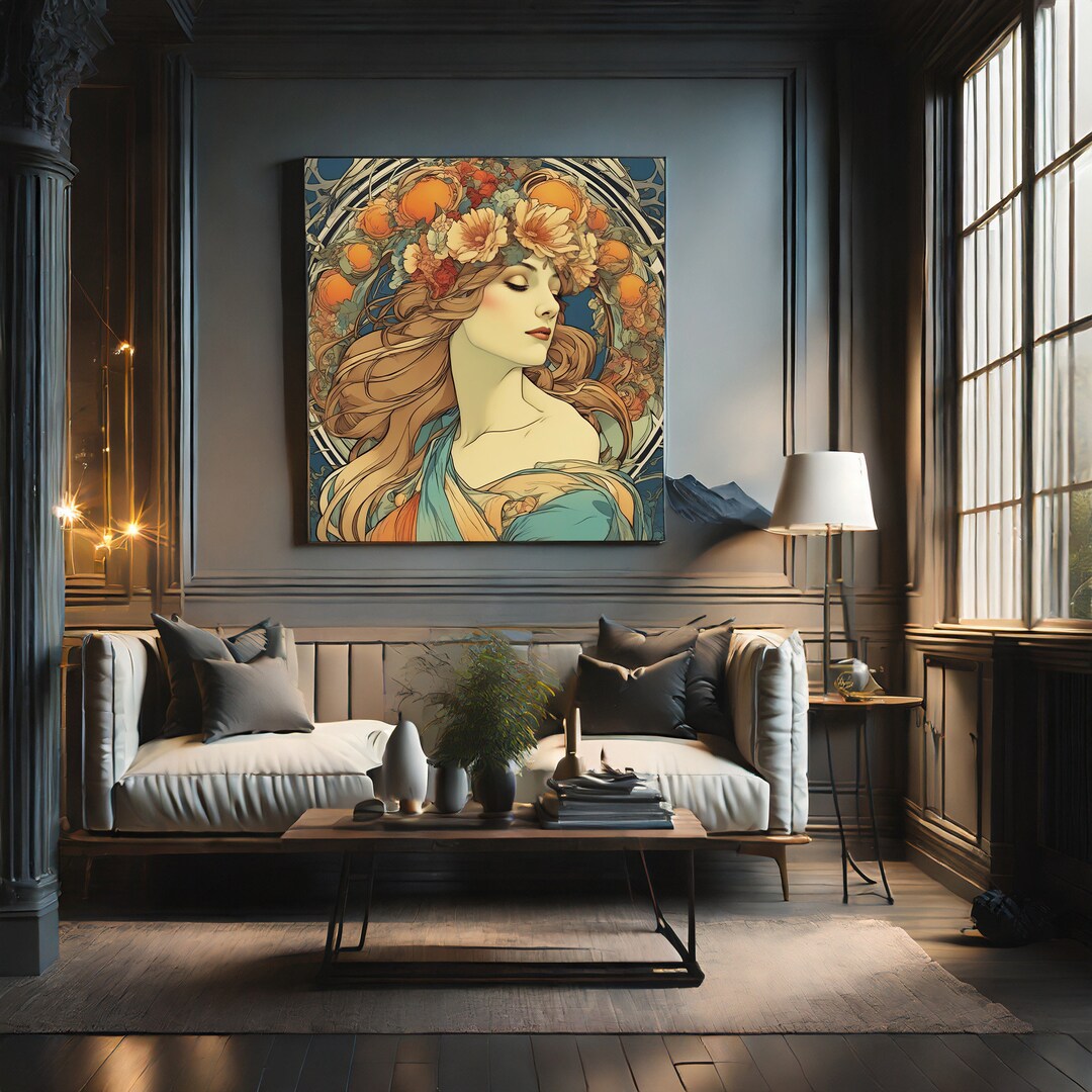 Alphonse Mucha Style Painting Printed on Canvas - Ready to Hang Wall ...