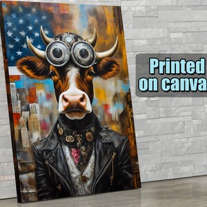 Modern Punk Style Canvas Art: Steampunk Punk Cow in Stylish Jacket ...