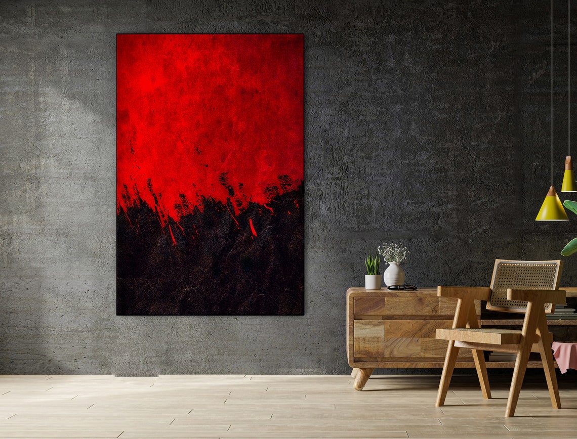 Abstract Deep Red and Black Grunge Painting Printed on Canvas Premium ...