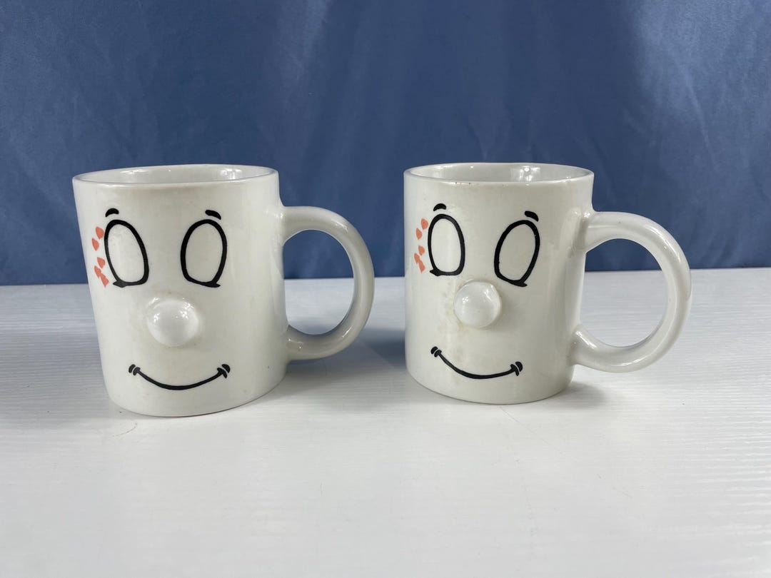 Vintage Funny Face 3D Nose Anthropomorphic White Coffee Tea Cup Happy W ...