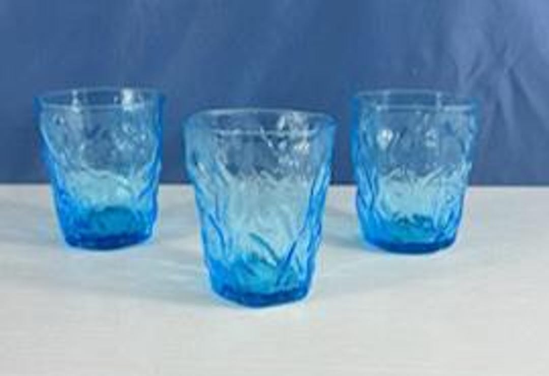 Vintage Blue Glass Drinking Glasses Set of 3 - Etsy