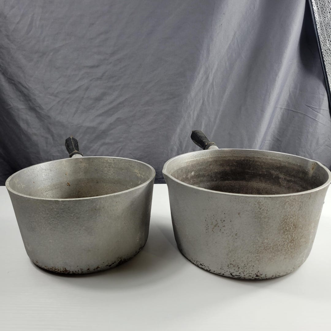 Two Vintage Club Hammered Aluminum Pots Wooden Handled No Lids - Etsy