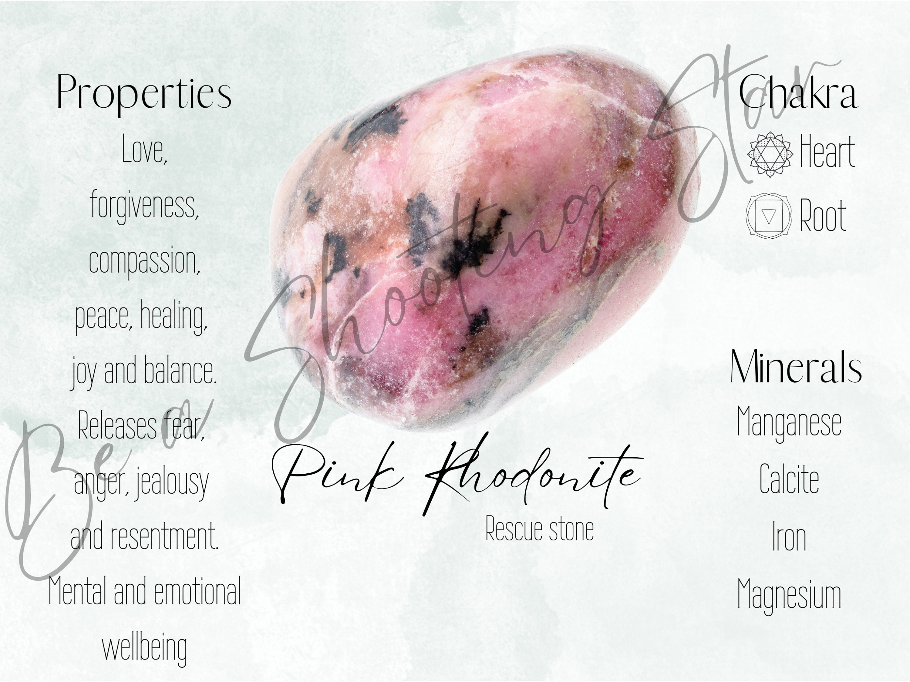 PRINTABLE Rhodonite Crystal Card, Rescue Stone Notecard, Heart Chakra ...