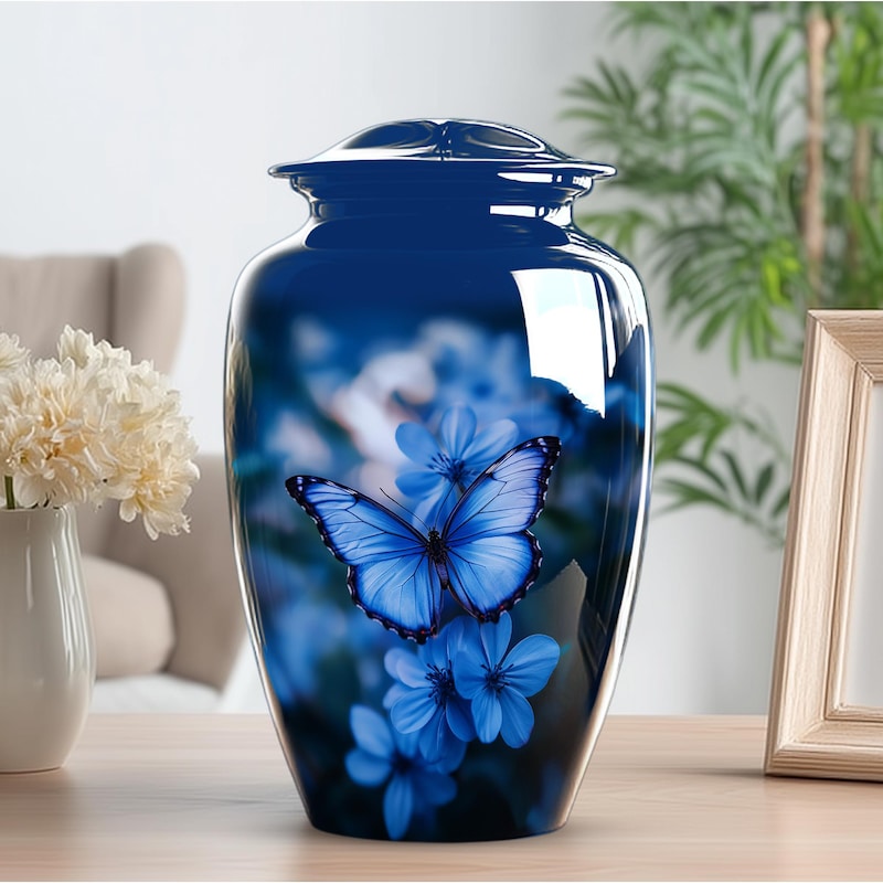 Large Blue Butterfly Urn - Etsy
