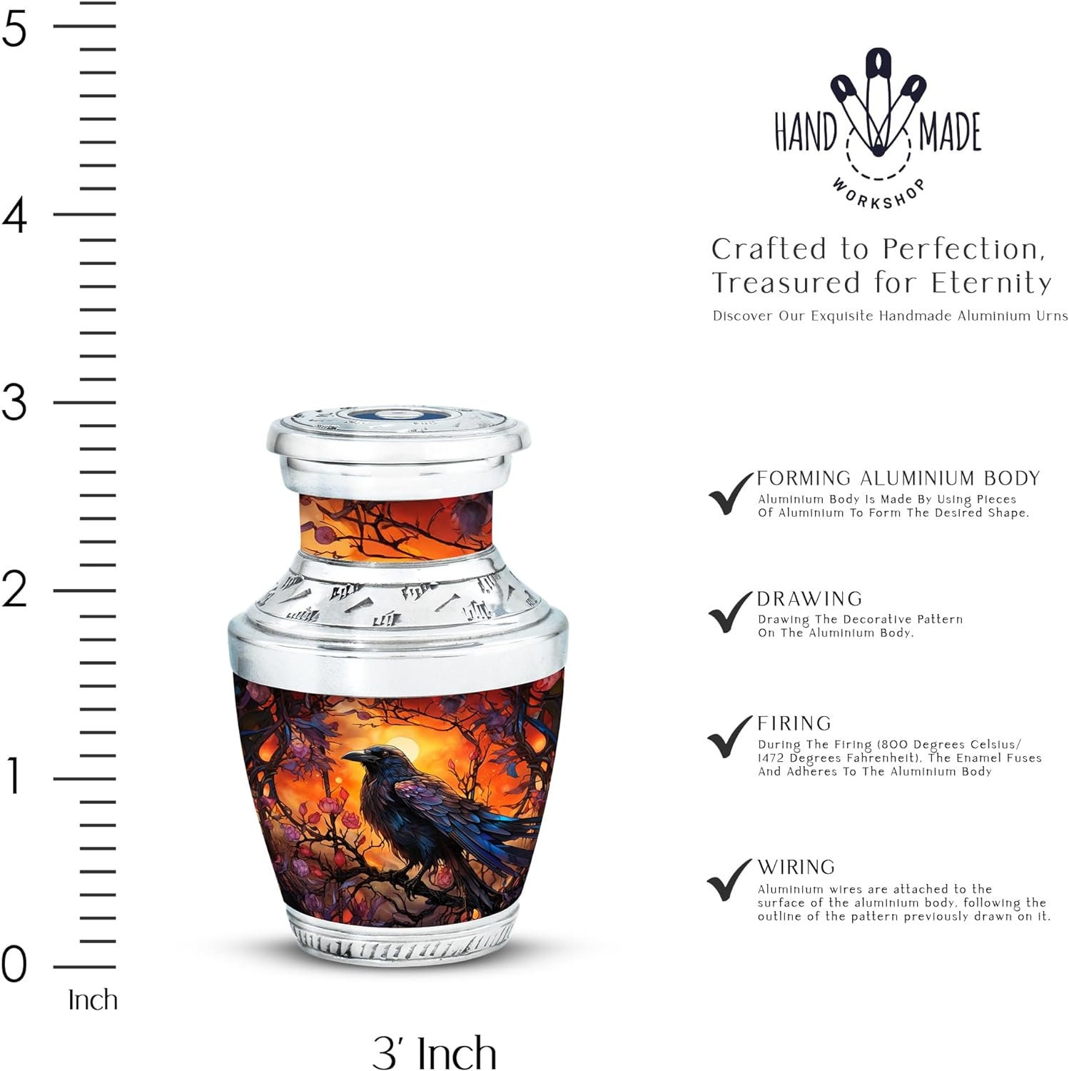 Raven Cremation Urn for Human Ashes-artistic Large Aluminum Urn for ...