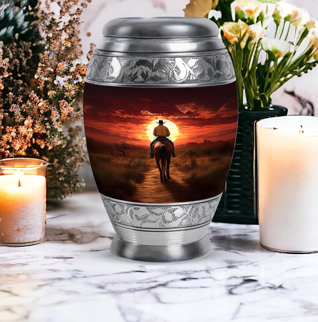 Cowboy Cremation Urns for Human Ashes - Western Memorial Urn for Dad ...