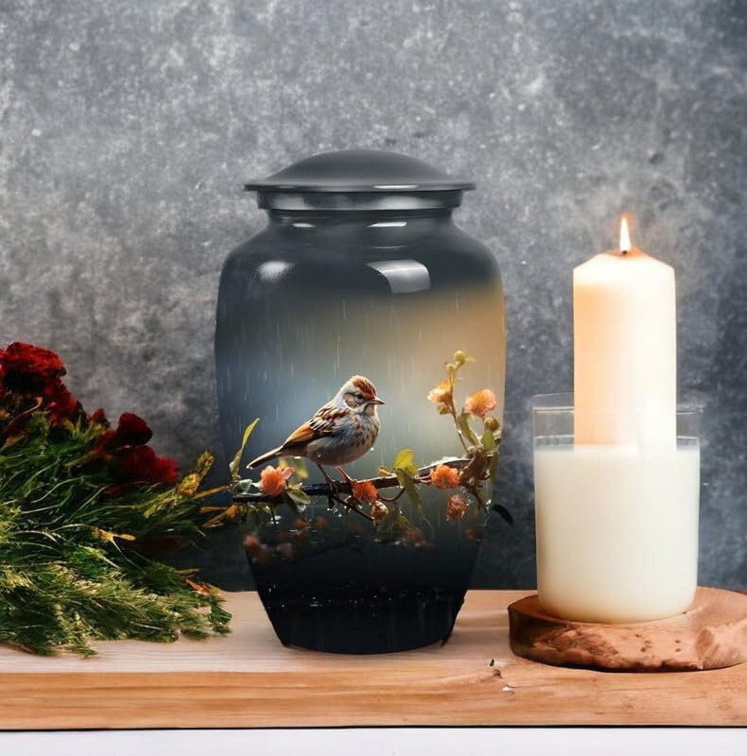 Peaceful Songbird Cremation Urn for Human Ashes - Large Aluminum Urn ...