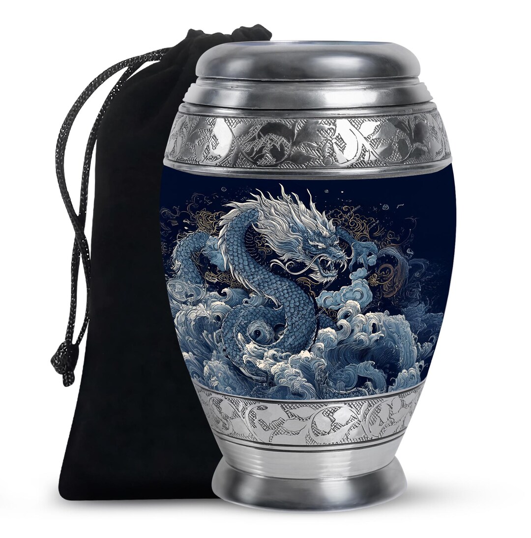 Blue Dragon Urn, Memorial Urn for Human Ashes, Artistic and Decorative ...