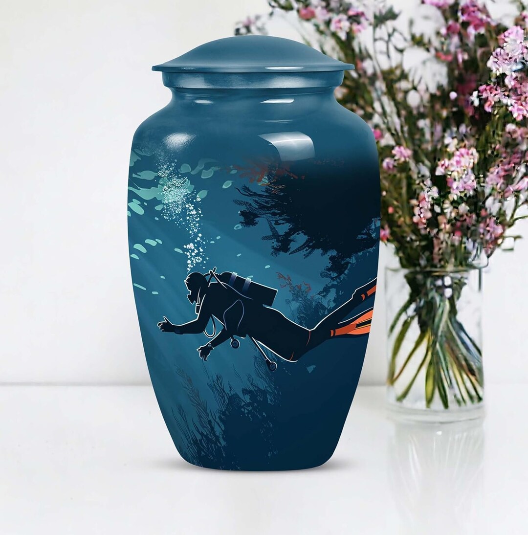 Scuba Diver Cremation Urn for Human Ashes - Artistic Large Aluminum Urn ...