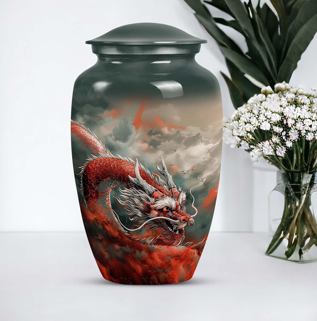 Mythical Red Dragon Urn - Memorial Keepsake for Human Ashes, Decorative ...