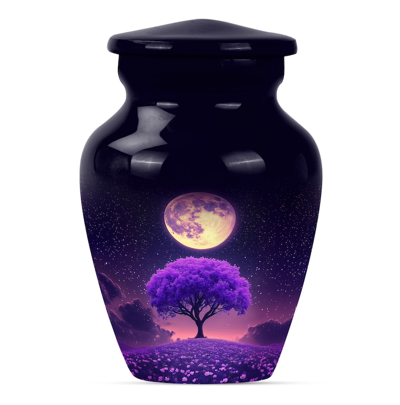 Celestial Purple Tree Cremation Urn With Glowing Moon Design for Human ...