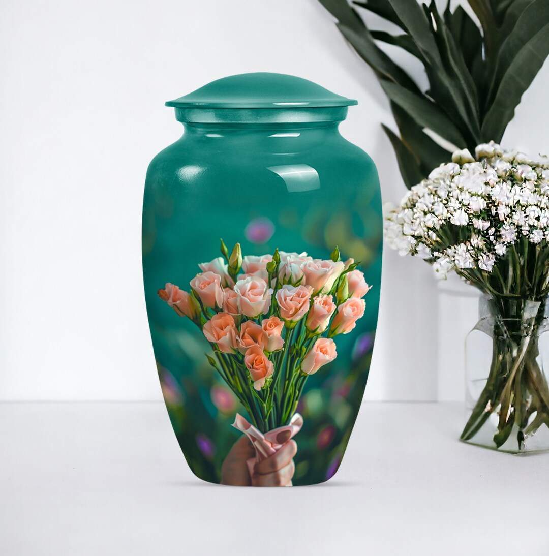Handcrafted Urn With Floral Bouquet Design, Memorial Keepsake for Human ...