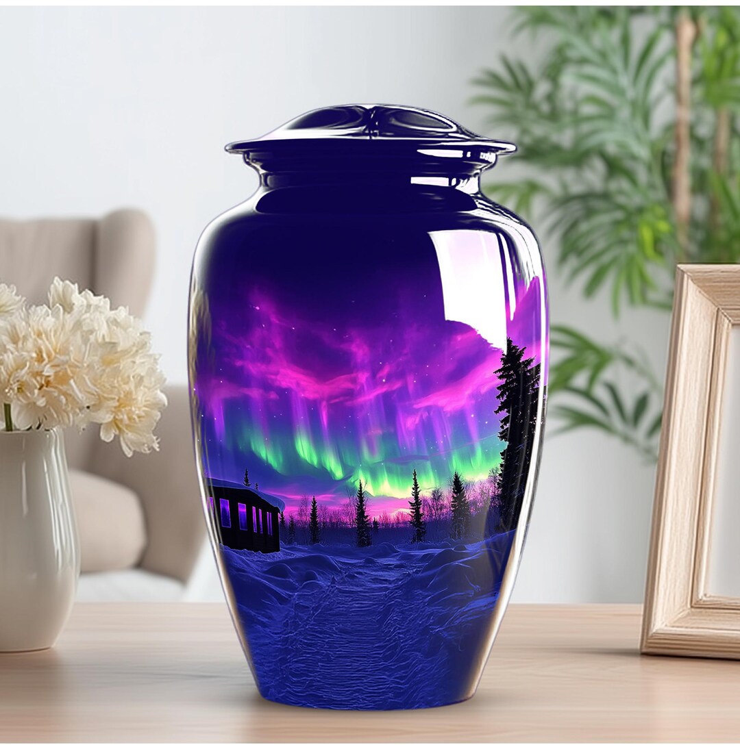Northern Lights Cremation Urn for Human Ashes, Large Funeral Keepsakes ...