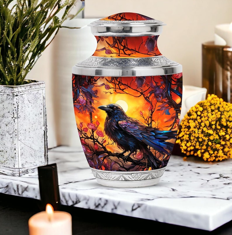 Raven Cremation Urn for Human Ashes-artistic Large Aluminum Urn for ...
