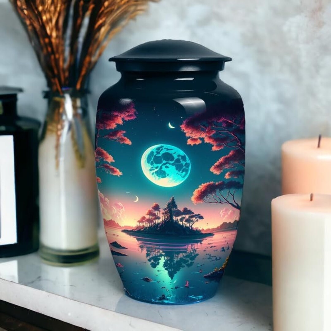 Blue Full Moon Urn - Memorial Urn for Human Ashes, Decorative Urn ...